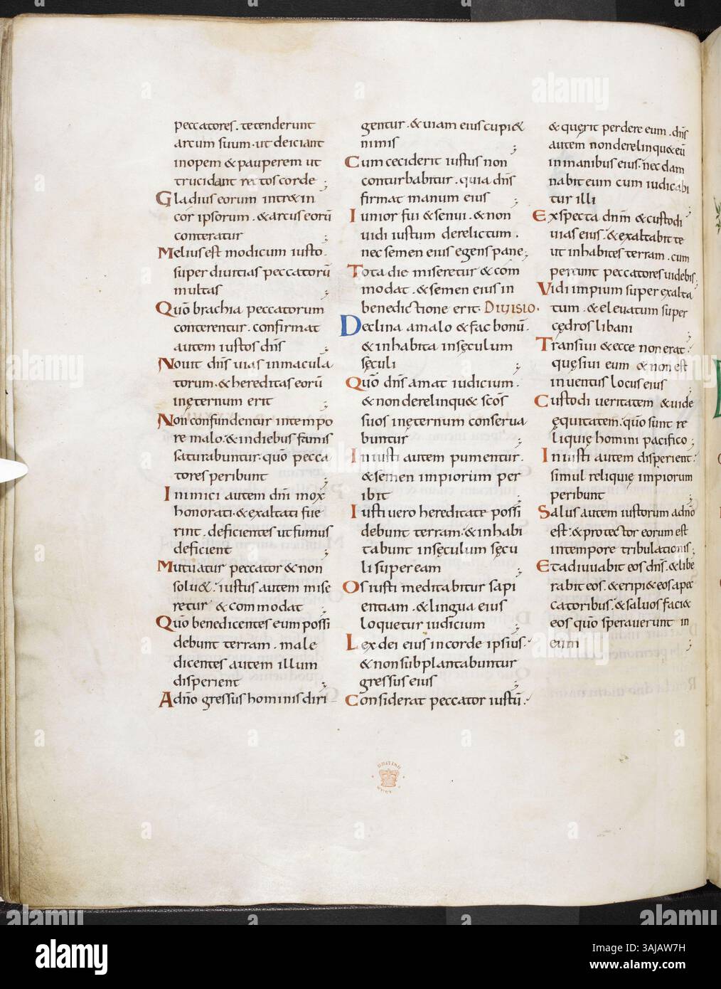 The reverse side of this page from the *Psautier Harley* (circa 1000 ...