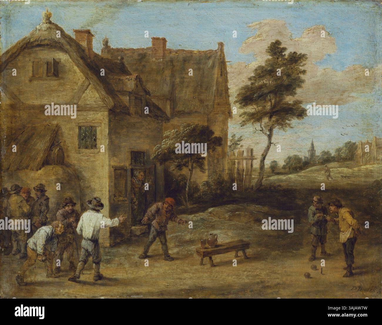 David Teniers' painting features peasants engaged in a ball game in a ...