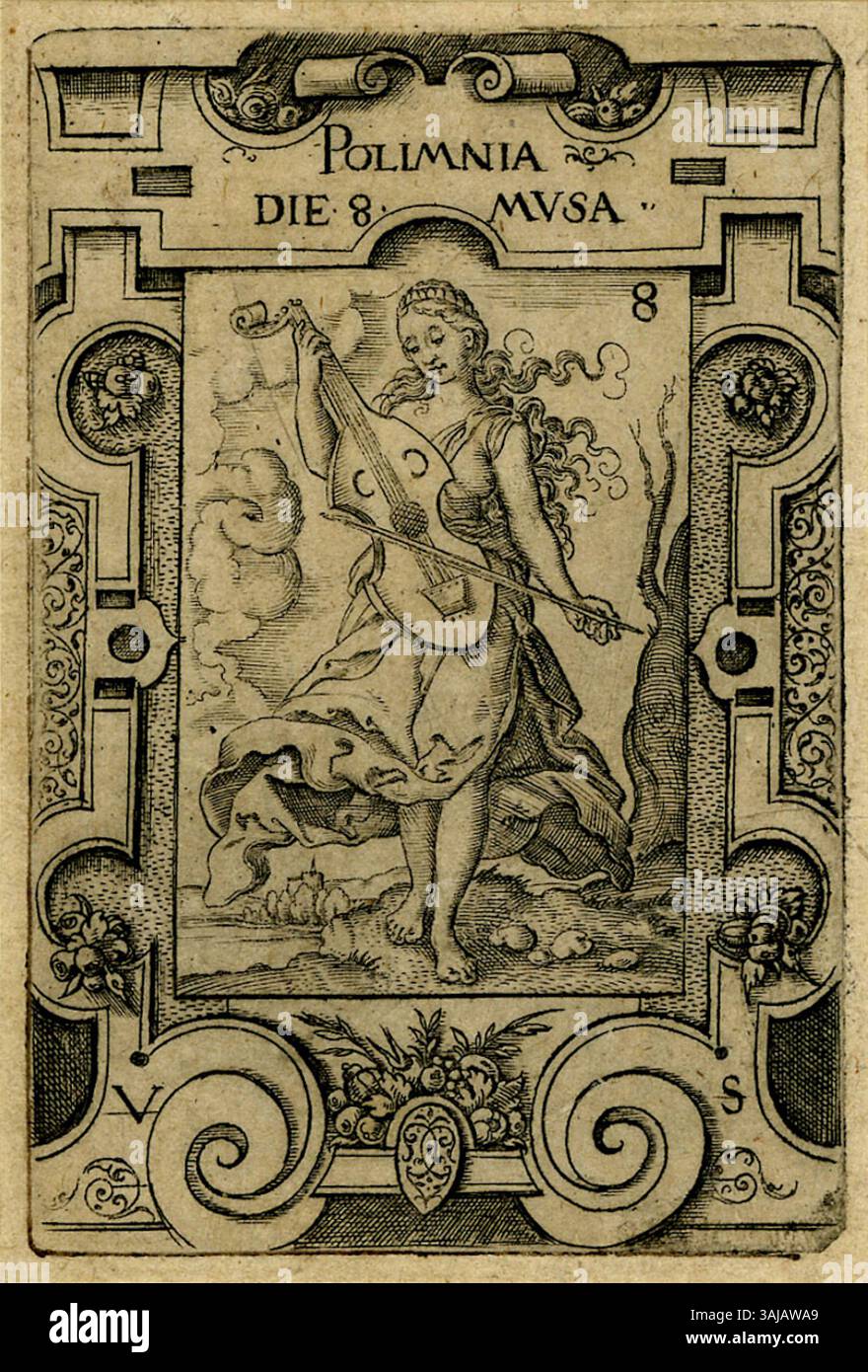 This engraving by Virgil Solis, circa 1562, illustrates Polyhymnia, the ...