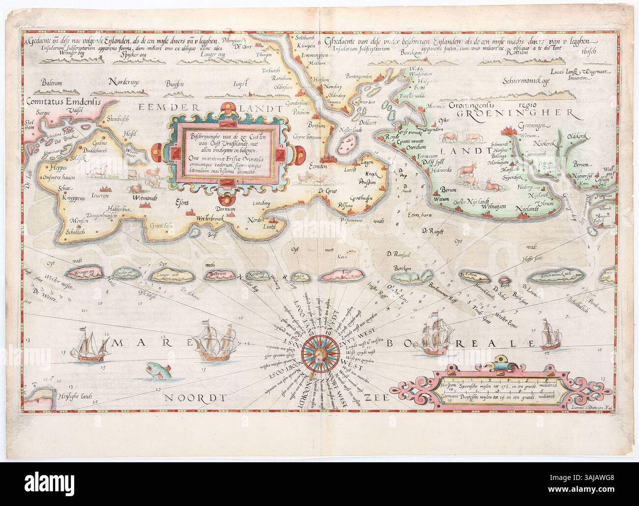 This 1584 sea map by Lucas Janszoon Waghenaer, titled 'Spieghel der Zeevardt,' shows East ...