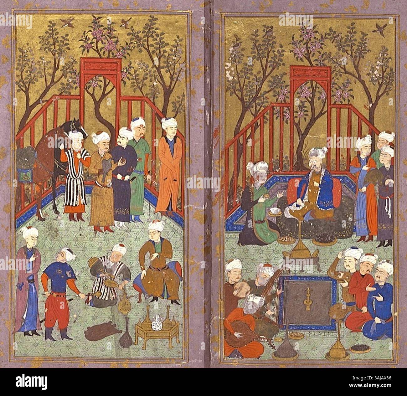 This frontispiece from a 1468 anthology of poetry depicts a prince ...