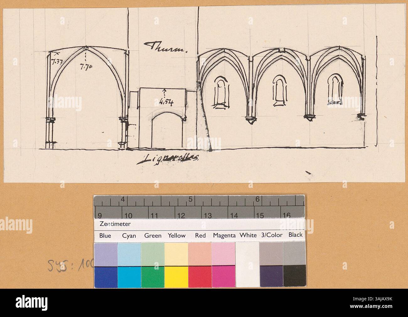This sketch shows the vault wall measurements of the Saint-Vit parish ...