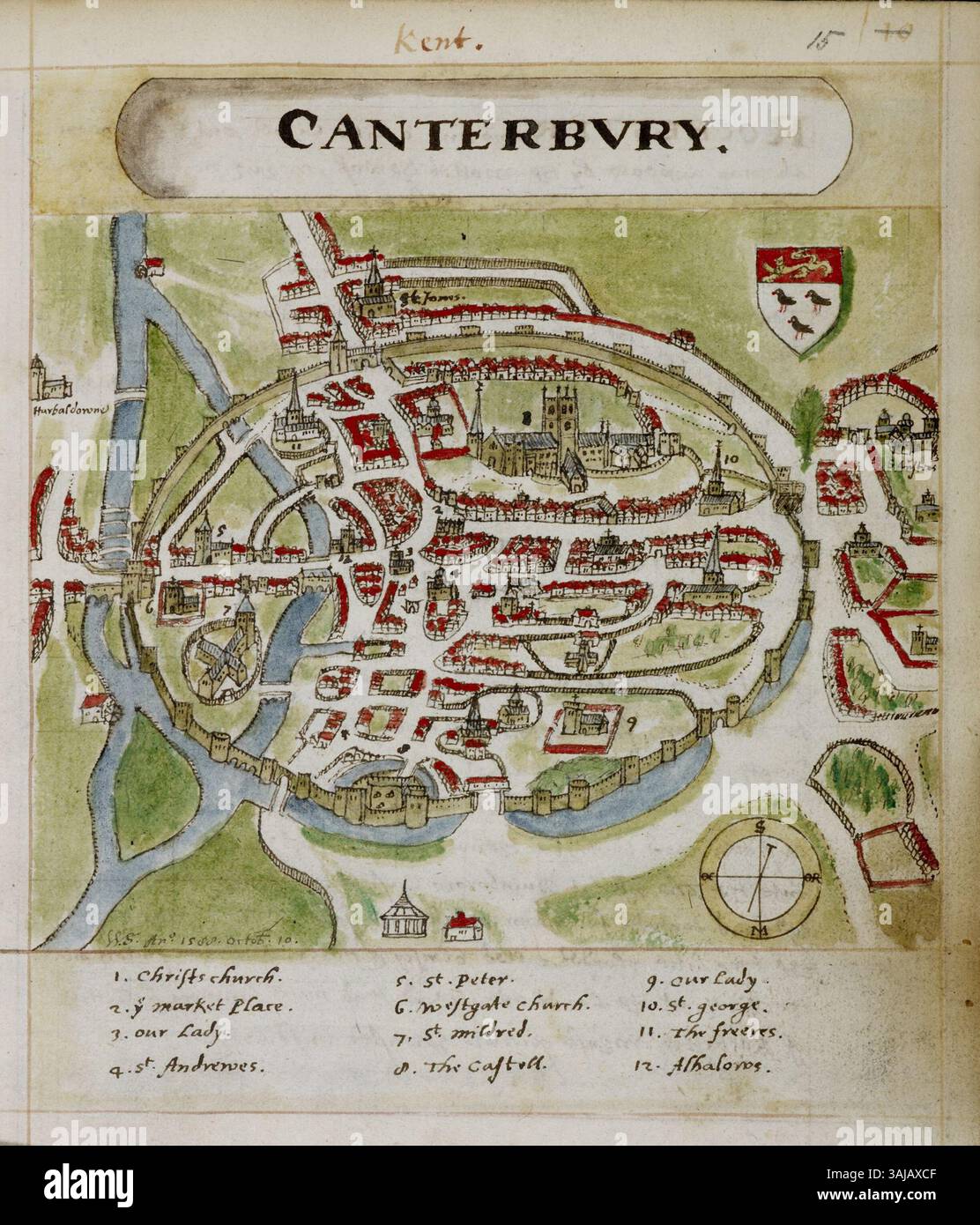 This aerial map of Canterbury by William Smith, dated 1588, is a pen ...