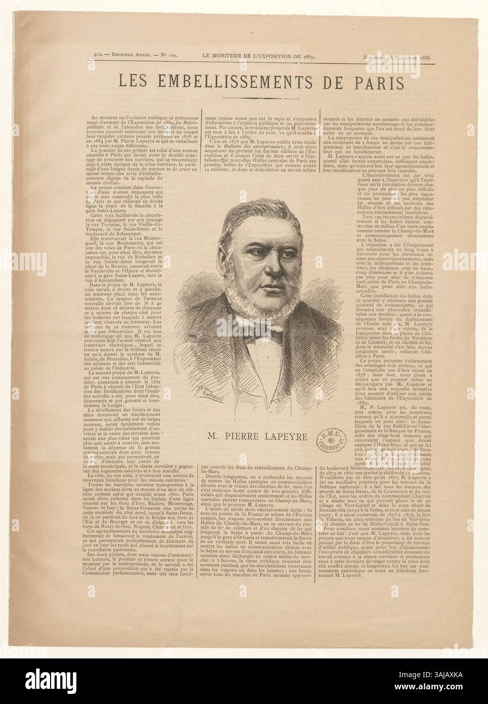 This wood engraving print of Pierre Lapeyre presents a detailed ...