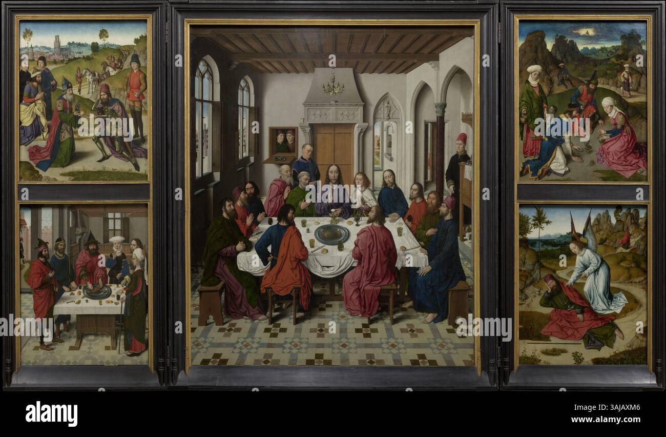 Dieric Bouts' Altarpiece of the Holy Sacrament, created between 1464 and 1467, is a triptych oil ...