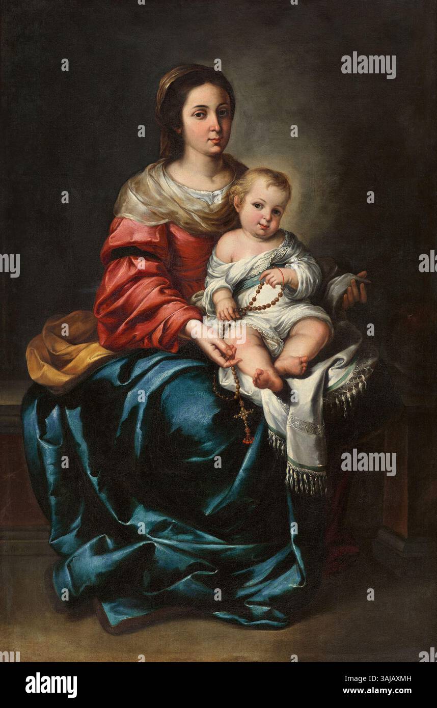 An oil painting by Bartolomé Esteban Murillo, featuring the Virgin Mary ...