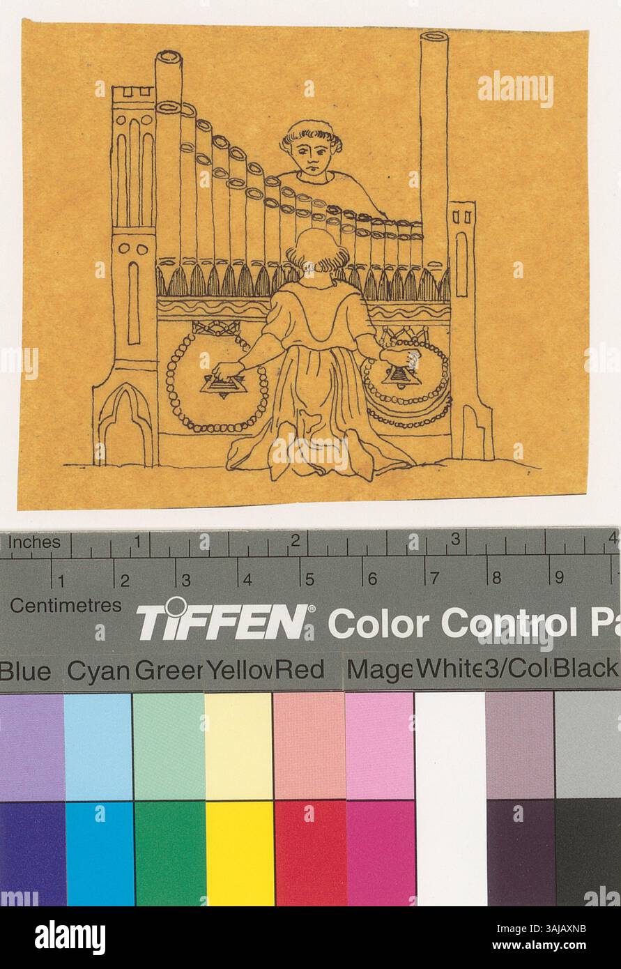 This image shows a copy of a 14th-century organ depiction, reflecting ...