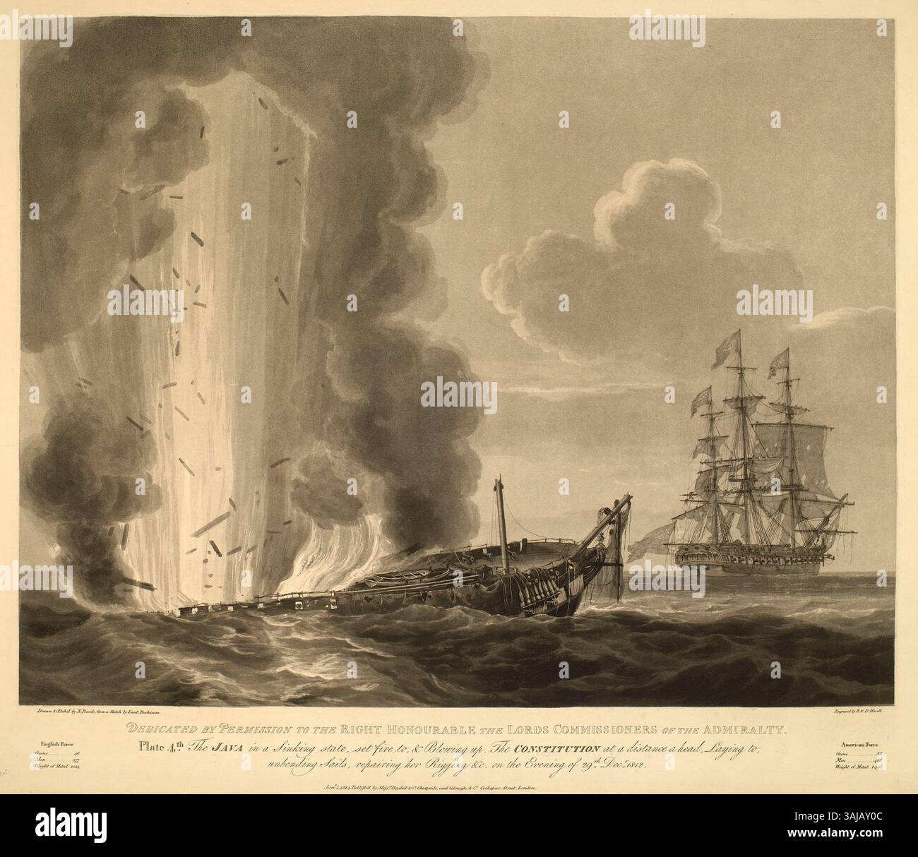 This print depicts the naval engagement between the British frigate ...