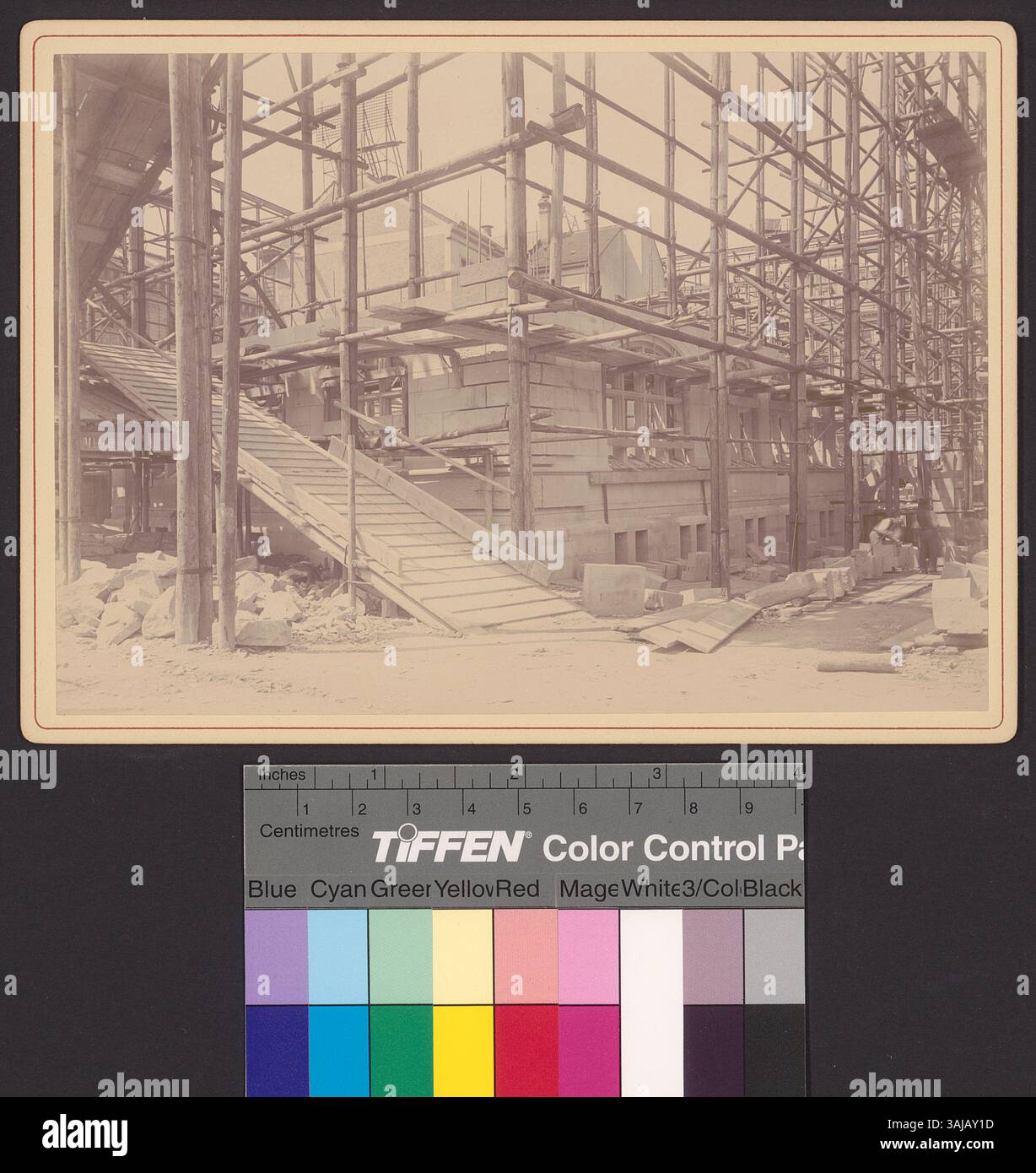 This photograph shows a scaffold from the ground level at Fraumünster ...