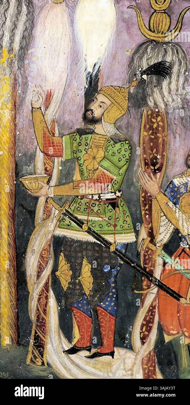 This artwork from the Baburnama shows Mahmud Khan performing a ...