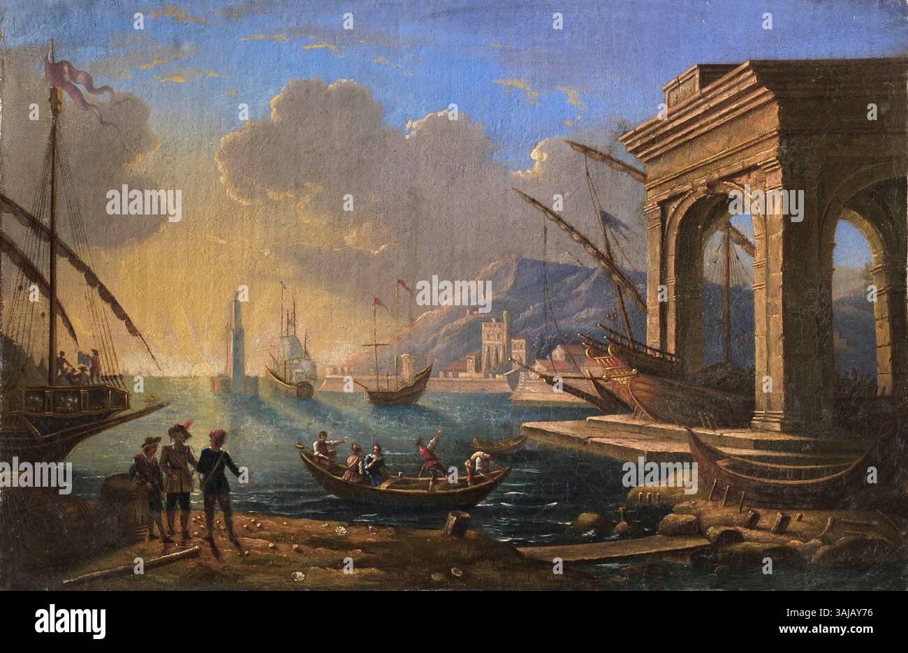 This oil painting by Gennaro Greco (1663-1714) portrays an idealized ...