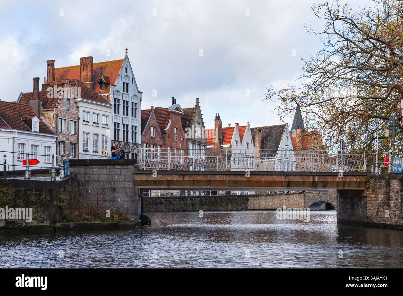 A couple crossing Stro Bridge (Strobrug), a former swing bridge ...