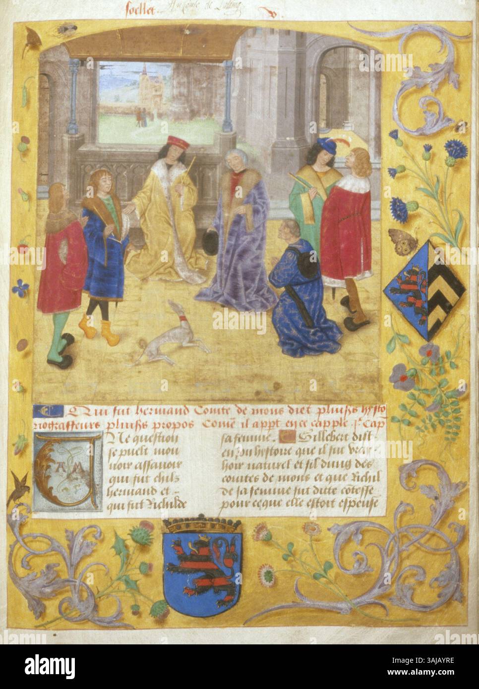 This scene from the 'Annales de Hainaut' shows Count Baudouin giving ...