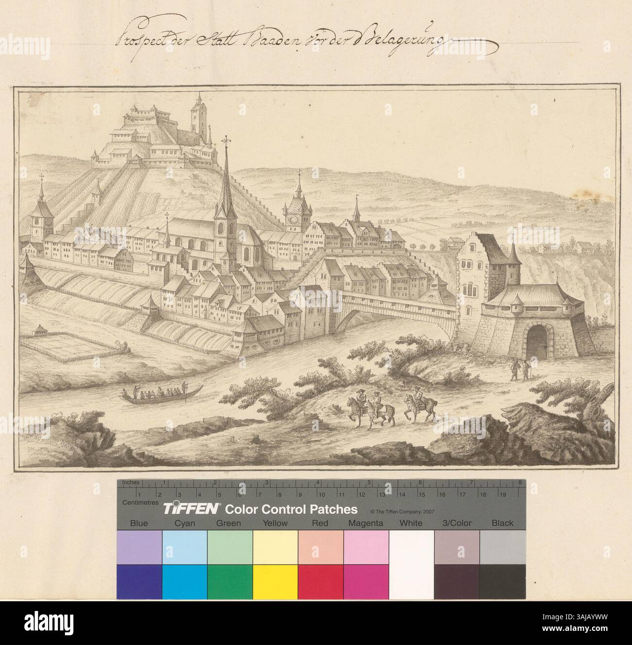 This drawing, produced between 1770 and 1790, depicts the town of Baden ...