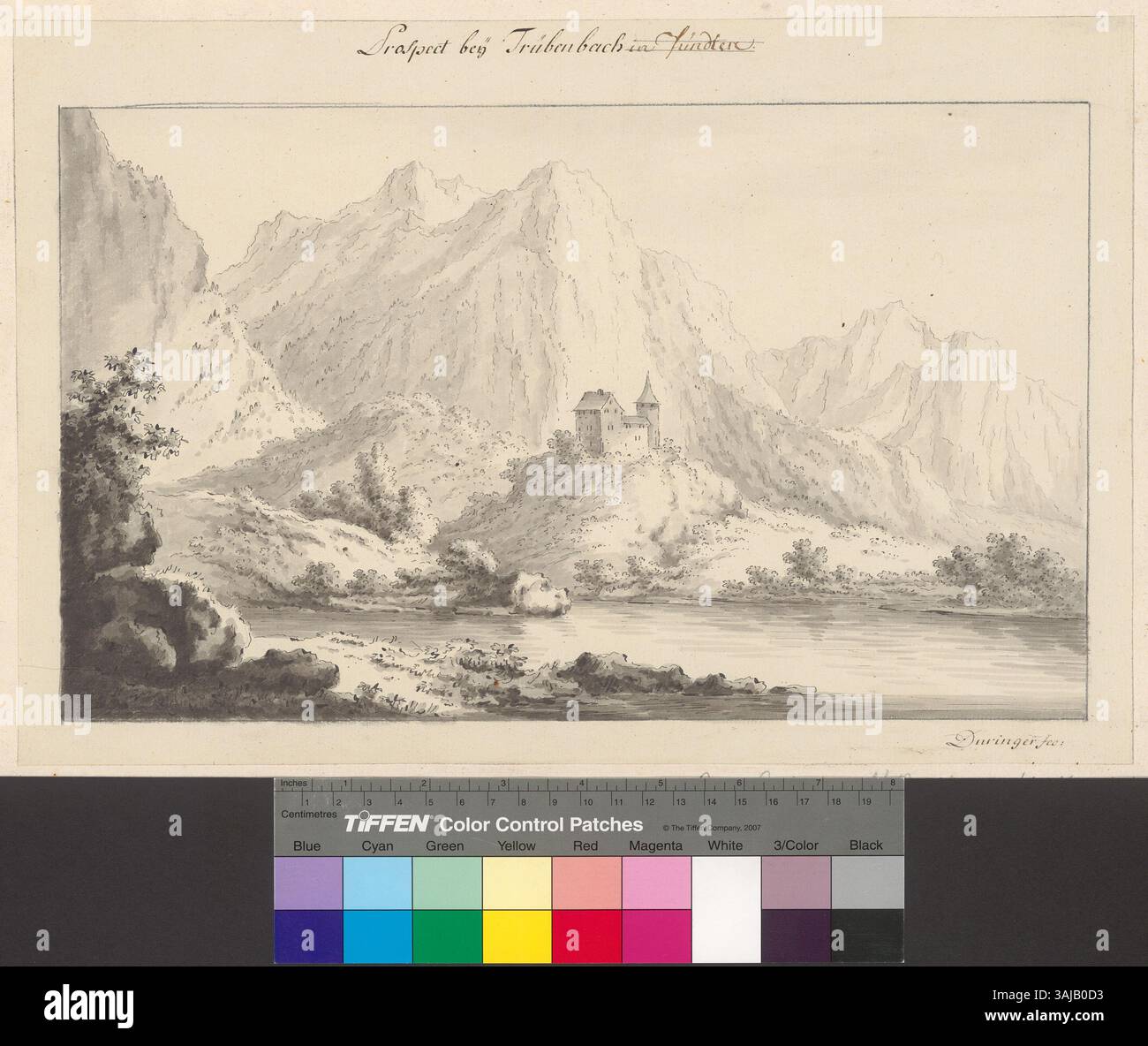 Drawing from the mid-18th century, depicting Burg Gutenberg in ...