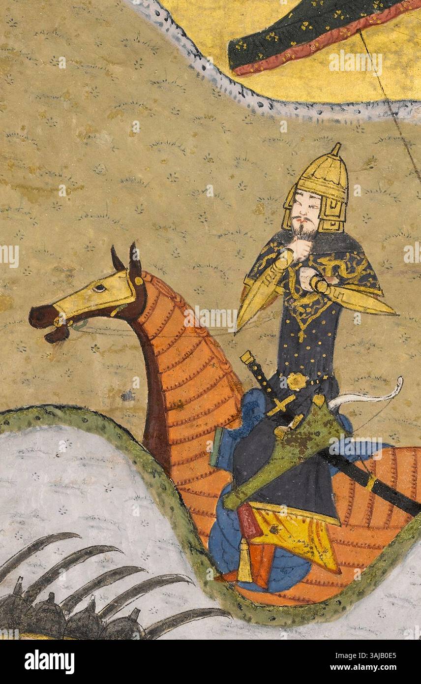 A near-contemporary manuscript depicting Timur leading his troops at ...