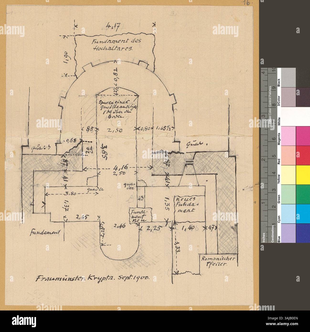 The image presents the floor plan of the crypt of the Fraumünster ...