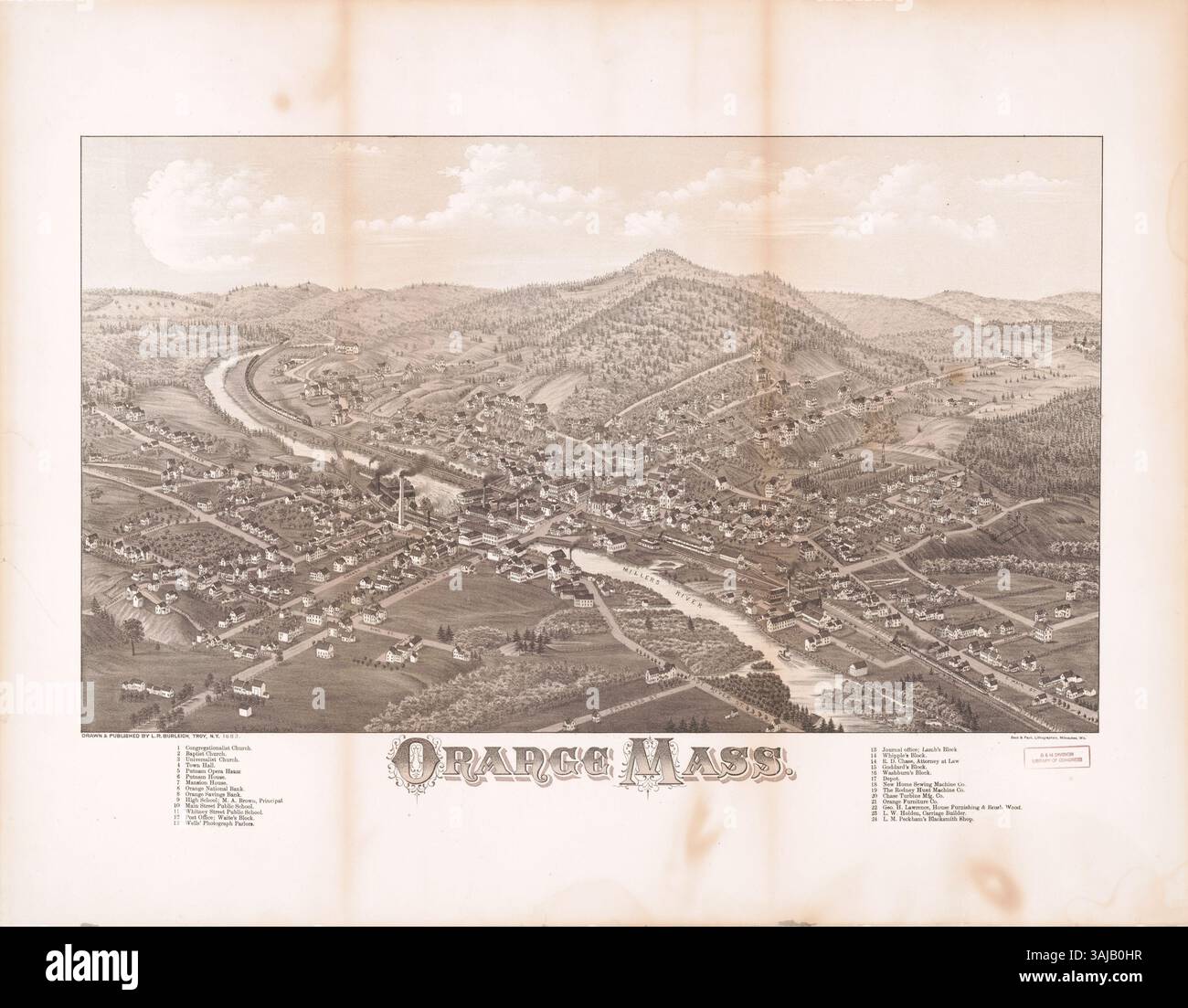 A map of Orange, Massachusetts, from 1883, featuring points of interest ...