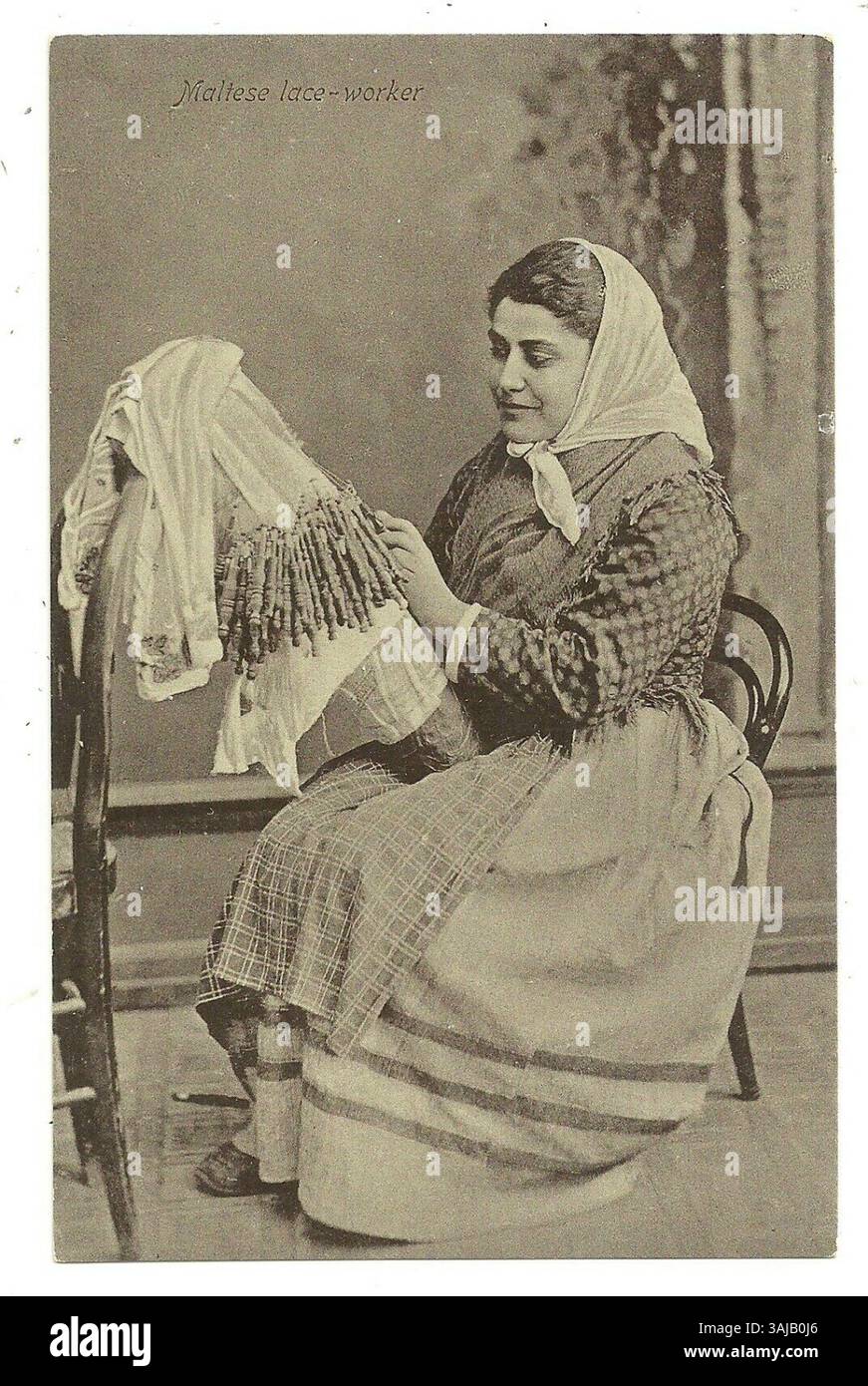 Postcard from circa 1920 featuring a Maltese lady making lace. This ...