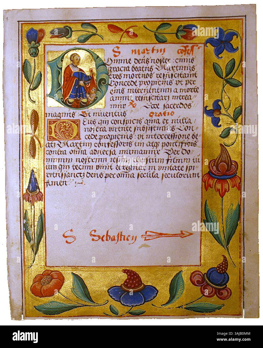 This illuminated manuscript leaf, dating to 1524, depicts St. Martin as ...