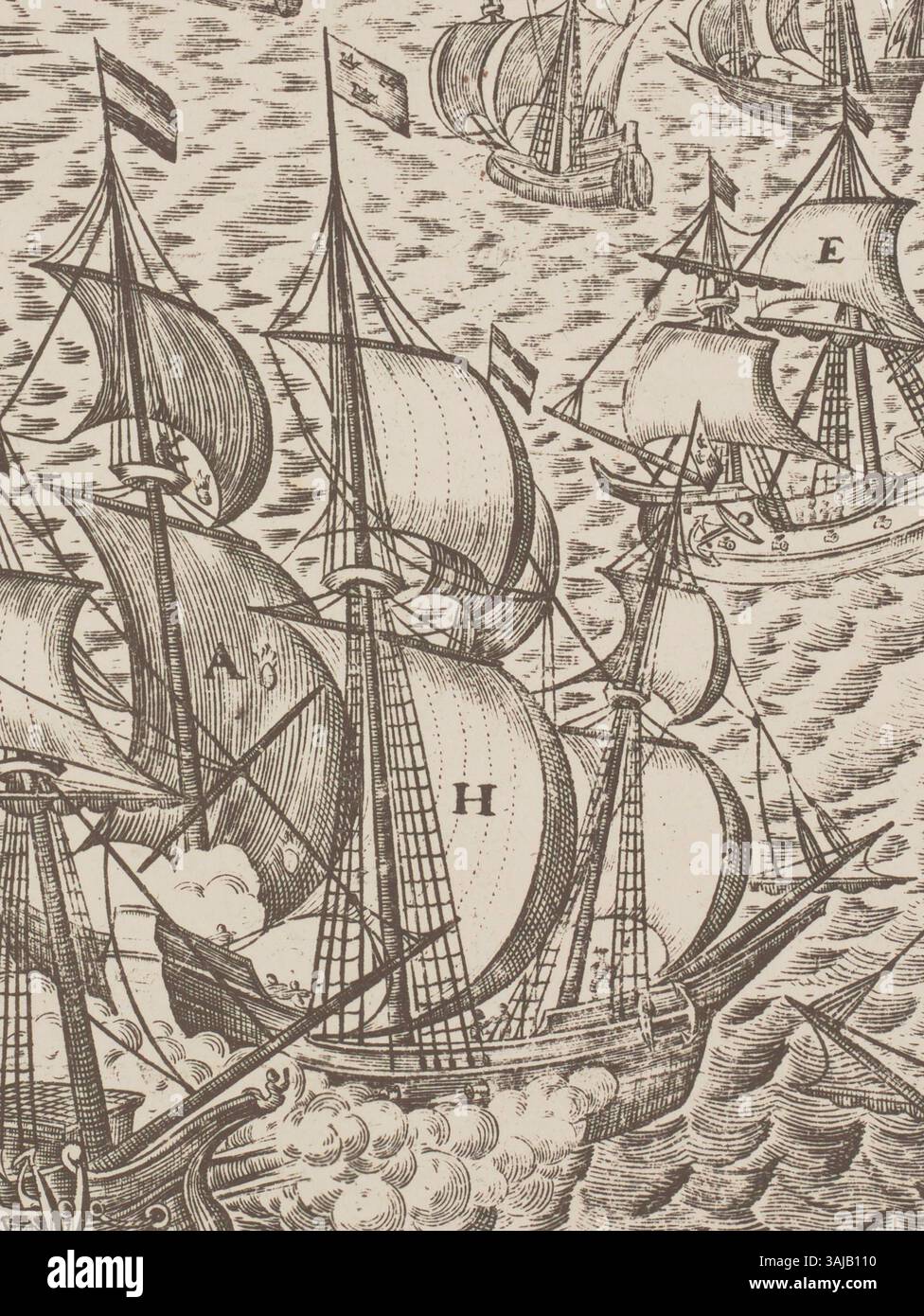 A depiction of the Swedish ship Tigern after the Battle of Oliwa in ...