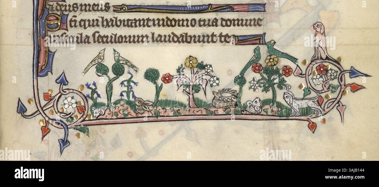 Manuscript illumination from circa 1300-1400 depicting a rural scene ...