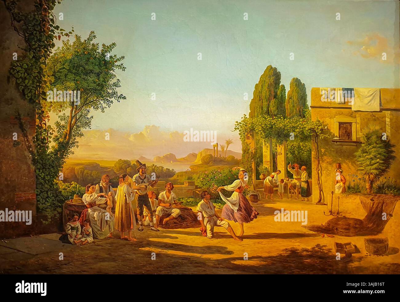 The 1858 oil painting 'Italian Dance' by Ferenc Markó features a lively ...