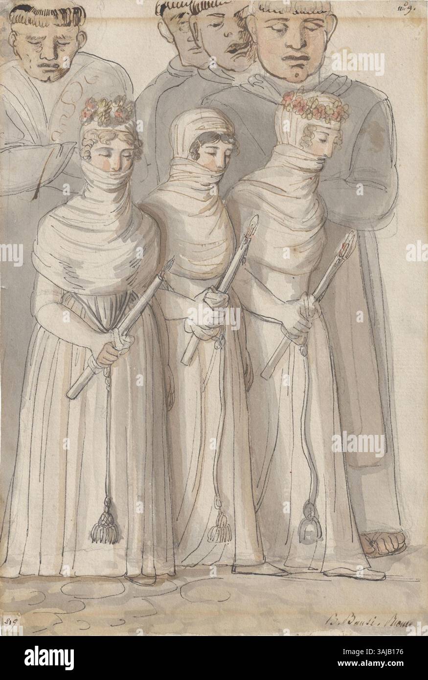 Barbara Bansi's drawing 'Roman Procession with Three Girls Holding ...