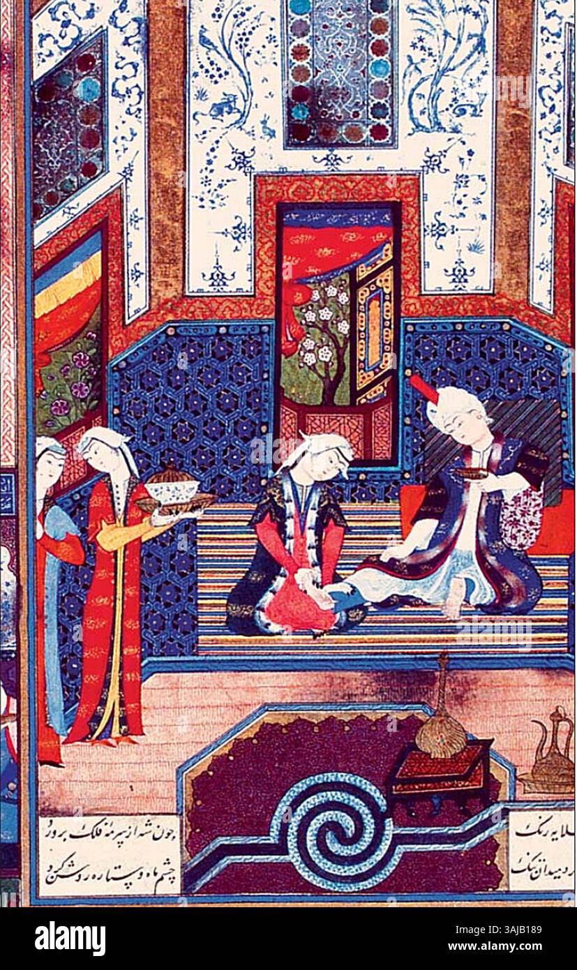 A detailed illustration from the 'Khamsa of Nizami,' depicting the ...