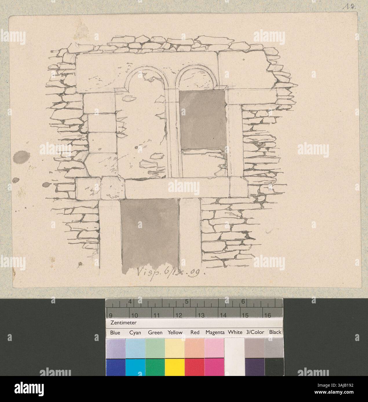 This 1909 drawing by Johann Rudolf Rahn shows a Romanesque twin window ...