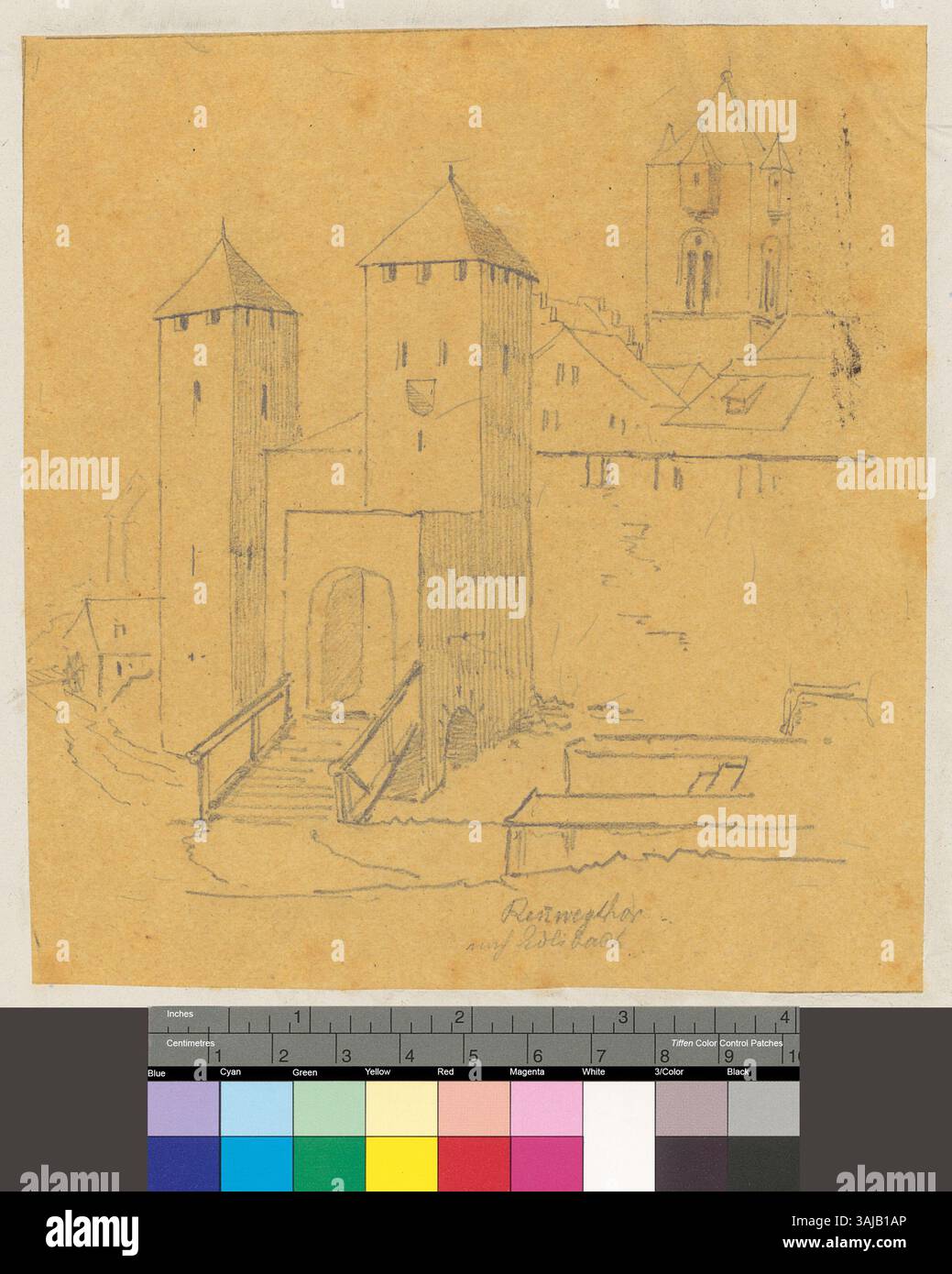 The image shows the Rennwegthor gate to Edlibach, illustrated by Johann ...