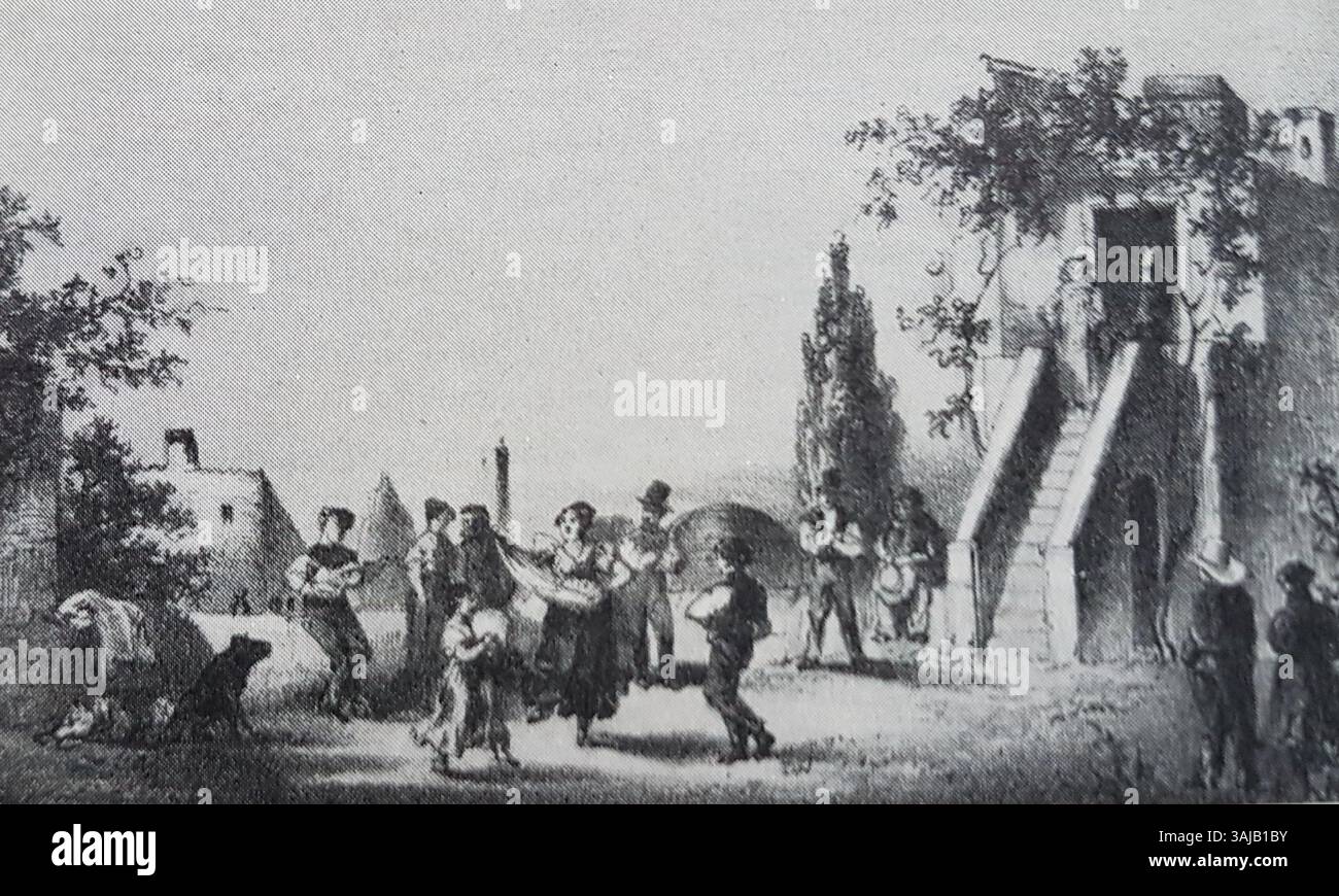 This drawing by Karl August Nicander portrays a dance scene at Villa ...