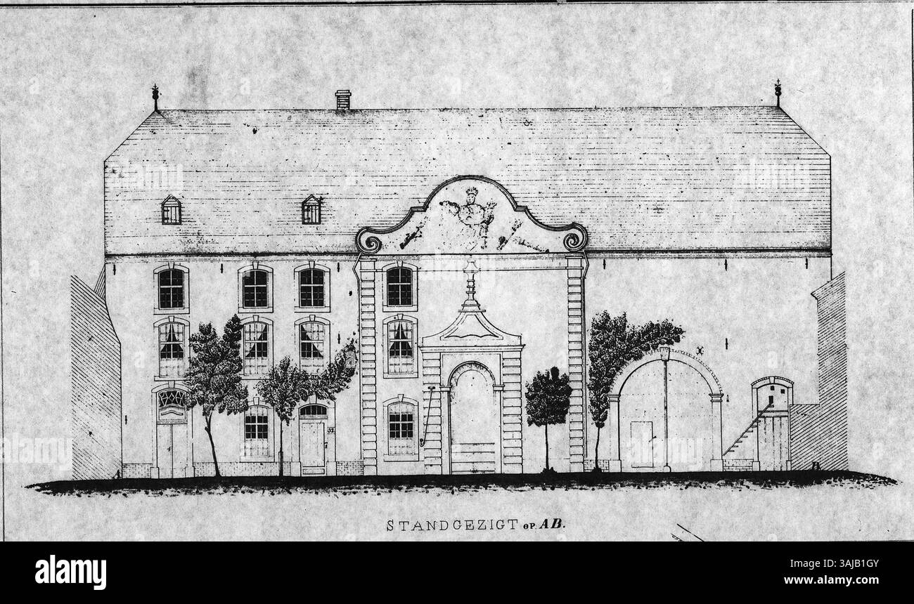 A drawing from 1872 depicting the main façade of Cereshoeve in Vaals ...