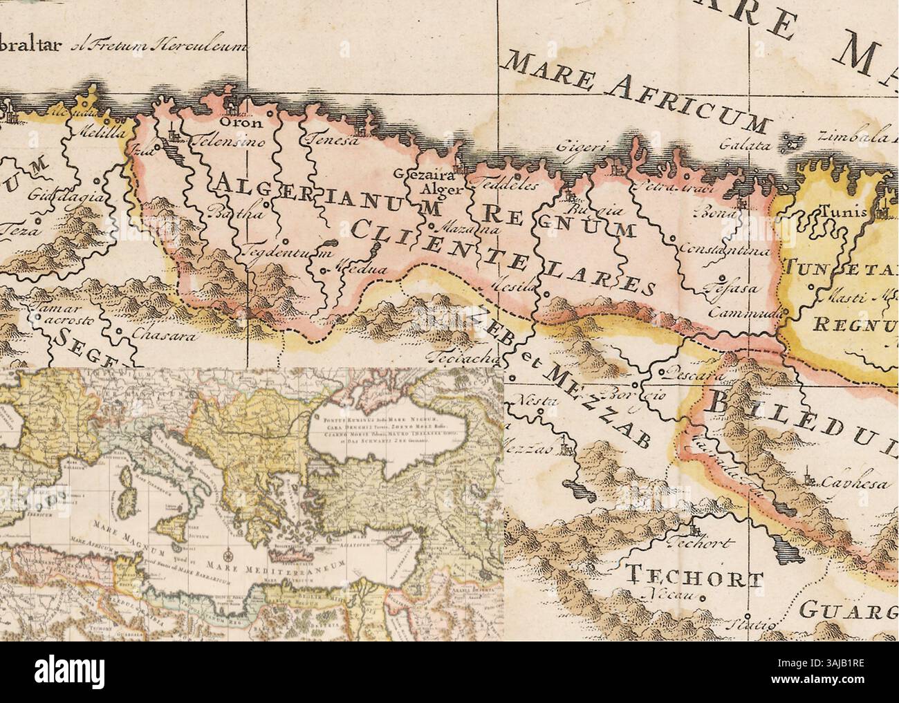 This 1719 antique map shows the territorial reach of Ottoman Algeria at ...
