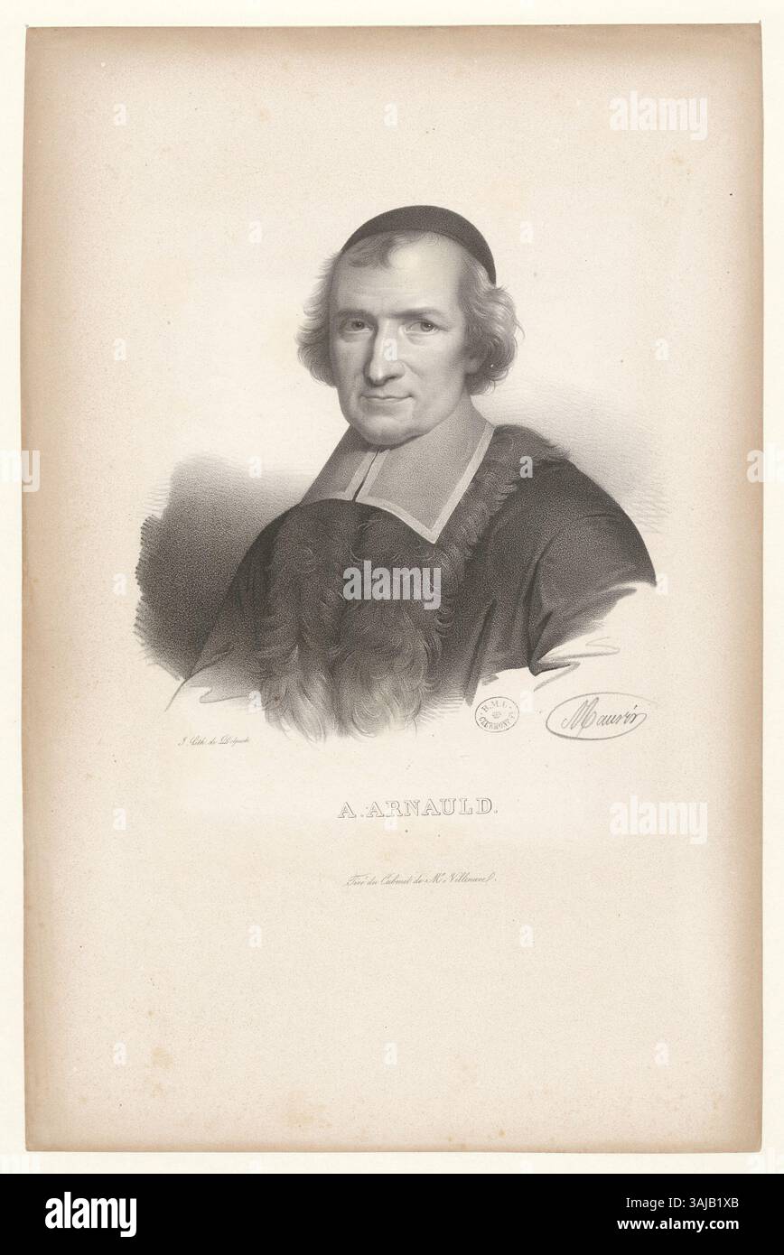 A lithograph print from the Boyer collection depicting Antoine Arnauld ...