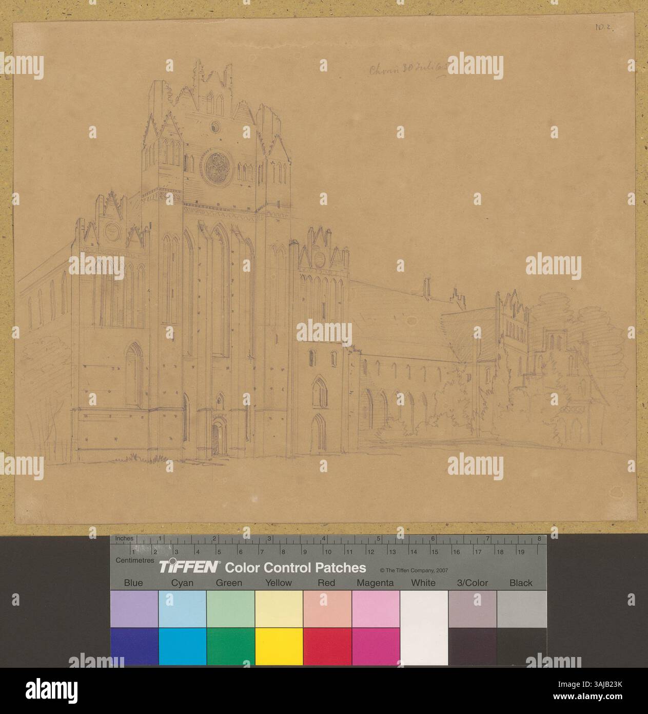 Depicts the west gable of Chorin Monastery in Chorin, Germany ...