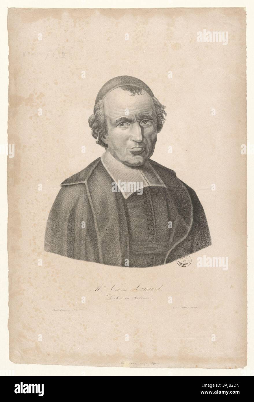This lithograph by Jean Baptiste de Champaigne features Antoine Arnauld ...