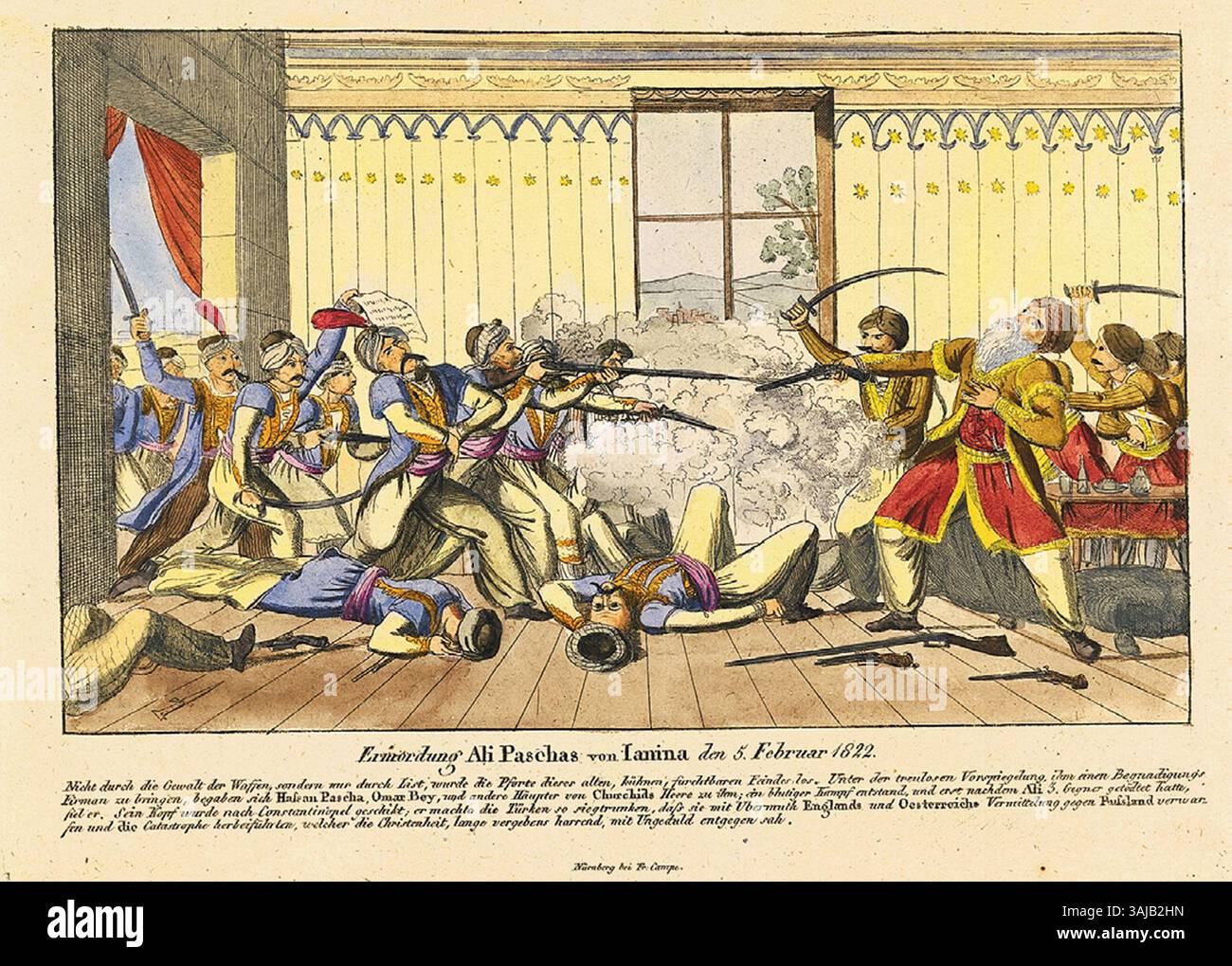 Depiction of the death of Ali Pasha of Janina, 1822, by Friedrich Campe ...