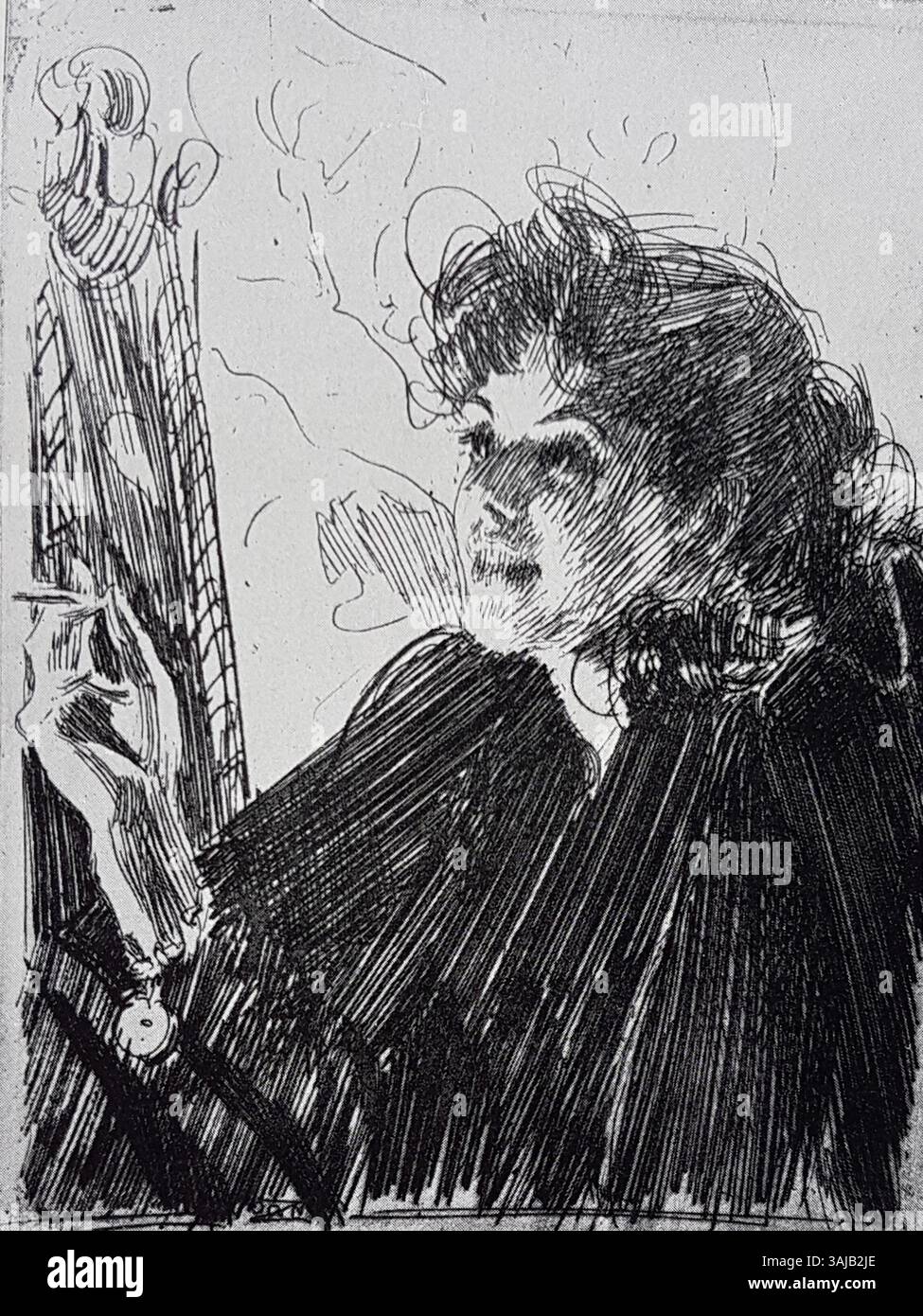 Etching 'Cigarettrökerskan' by Anders Zorn, portraying a woman smoking ...