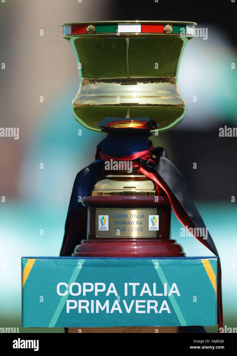 Milan, Italy. 9th Apr, 2025. The trophy prior to the Coppa Italia match ...