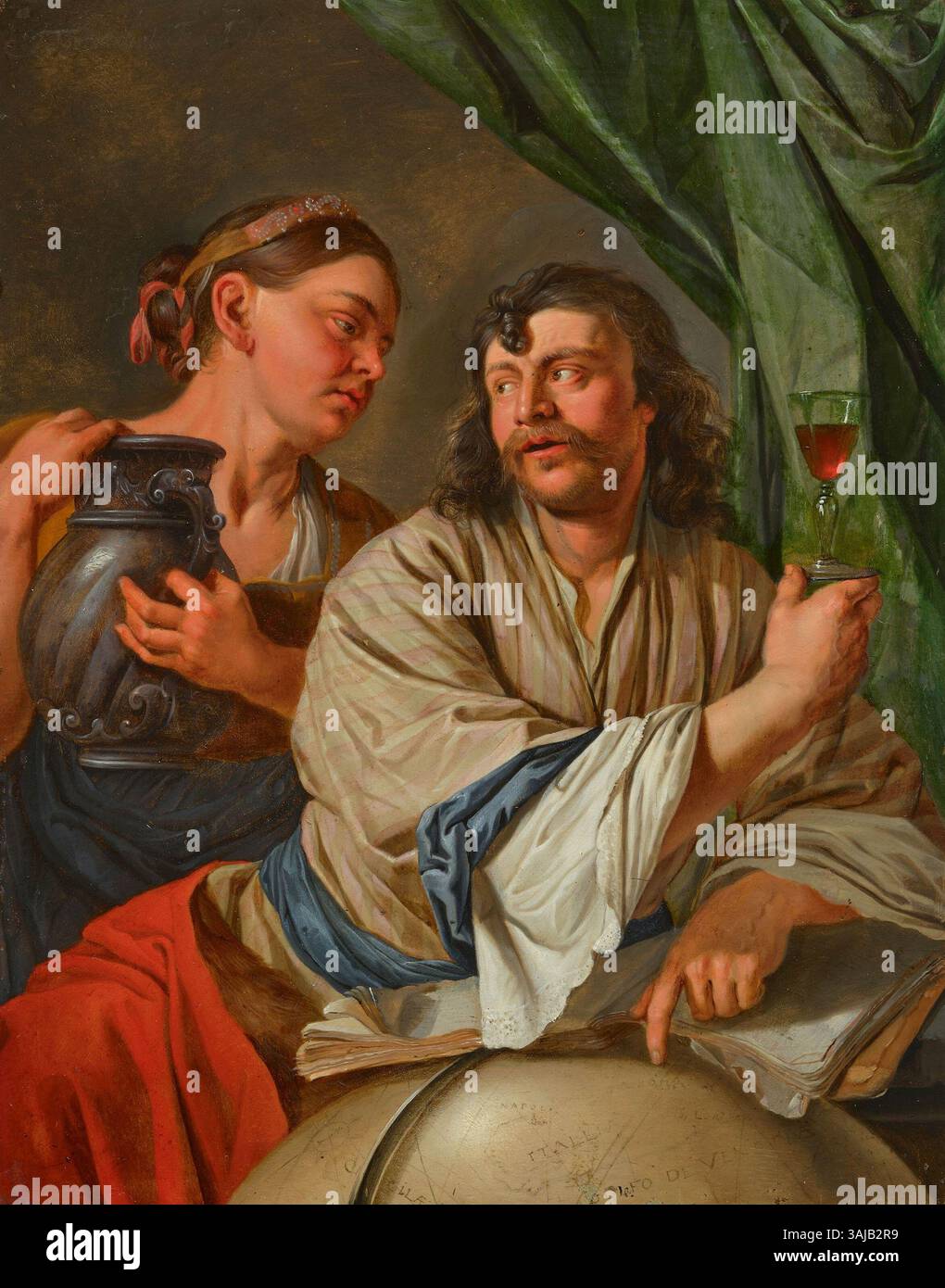 A 1676 oil on copper painting by Jacob Toorenvliet titled 'Demokrit ...