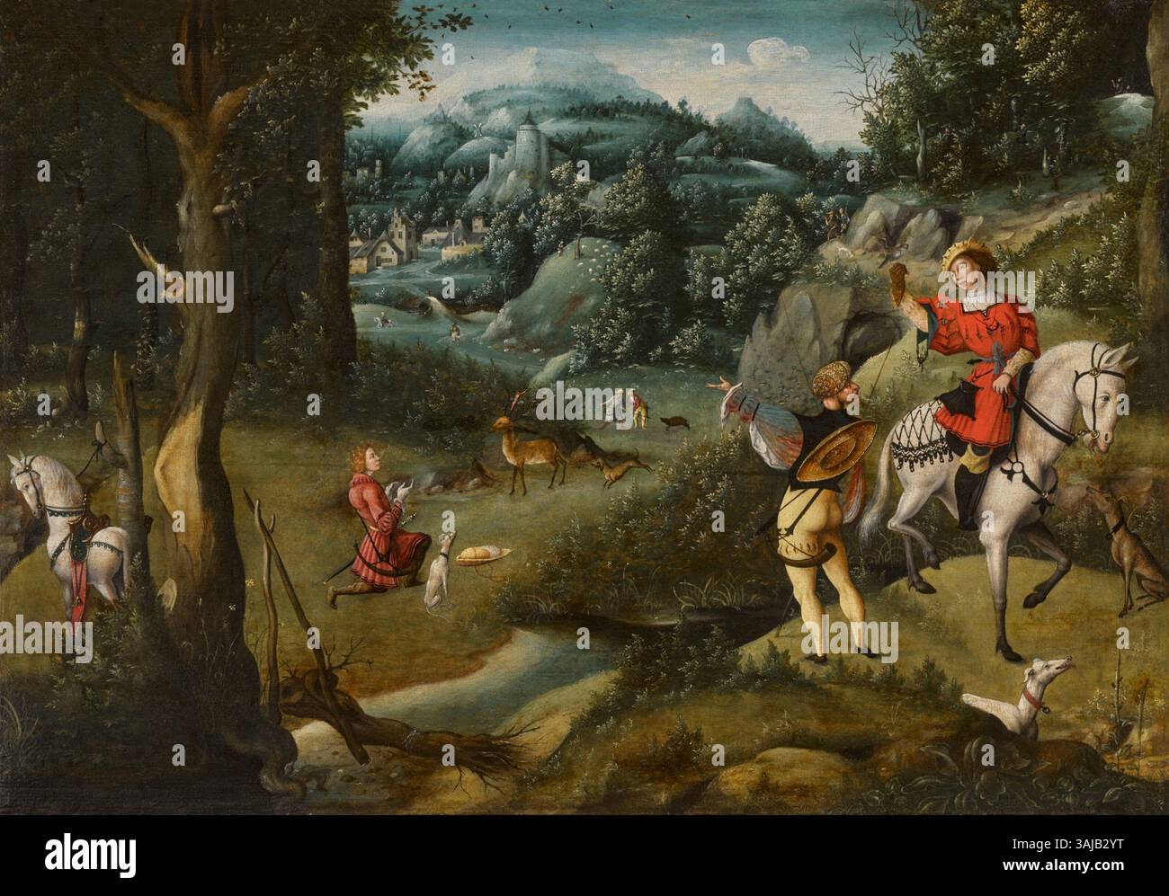 Jan Mostaert's *Saint Hubert in a Landscape* (circa 1506–1540) depicts ...