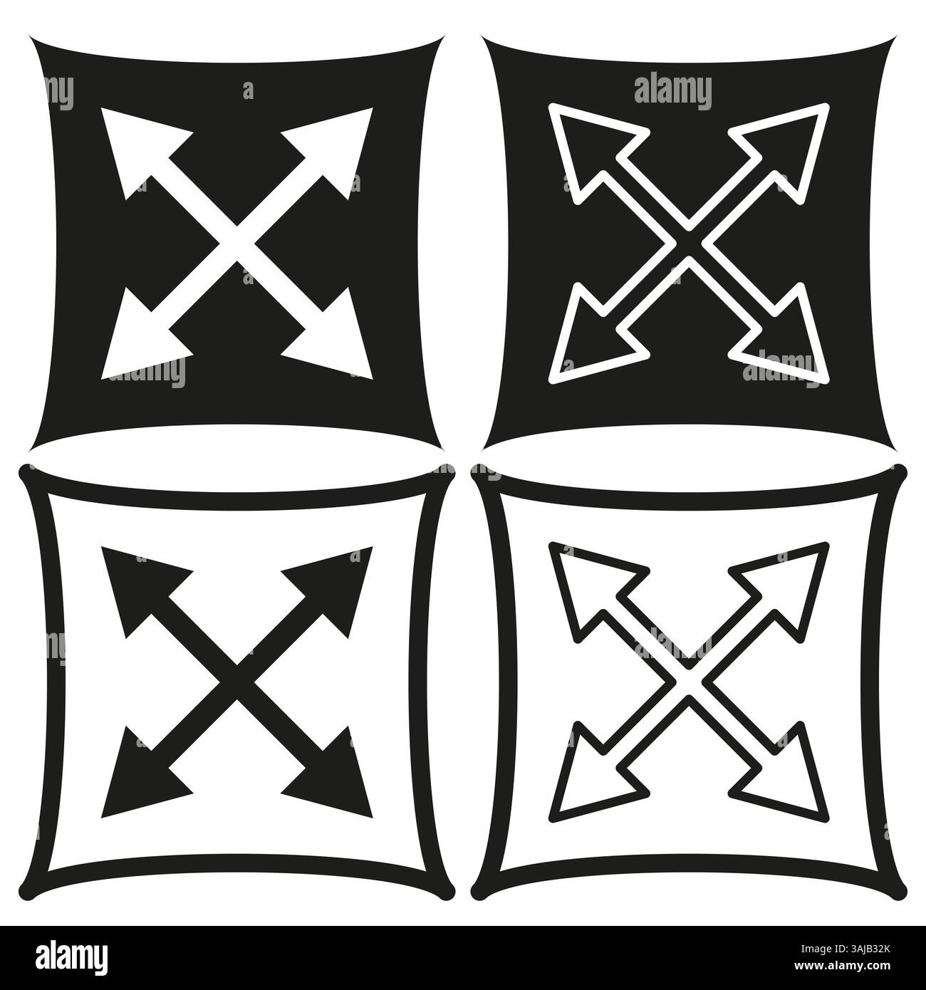 Arrow expansion icon. Black directional symbol. Four way vector ...