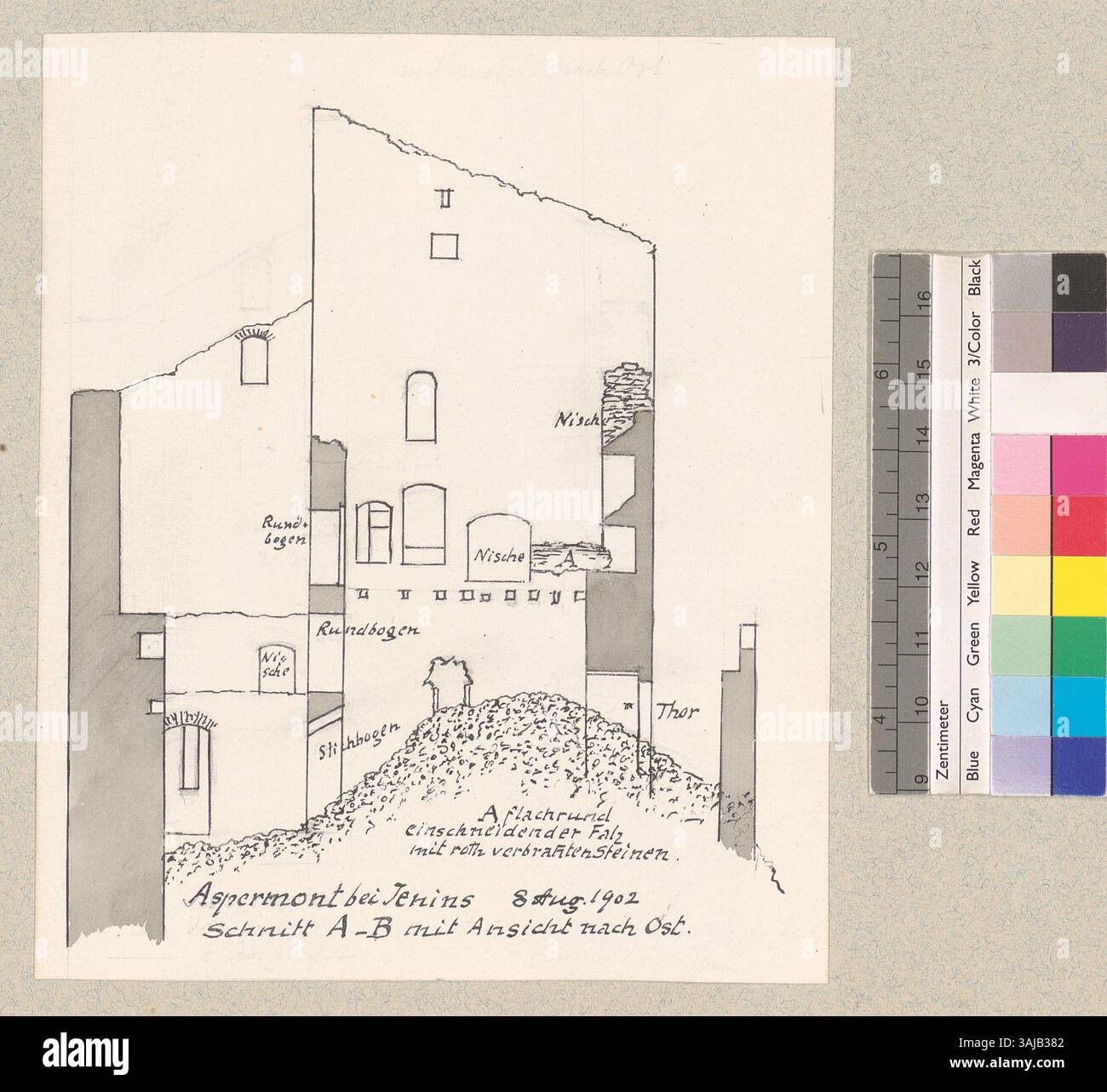 The image shows a cross-sectional view of the ruins of Neu-Aspermont ...