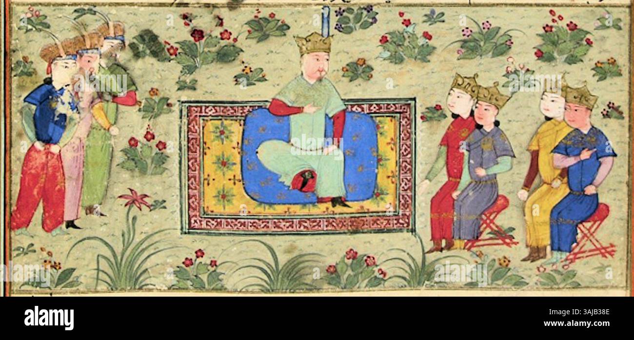 This illumination from the Jami al-Tawarikh depicts Dib Yabgu with his ...