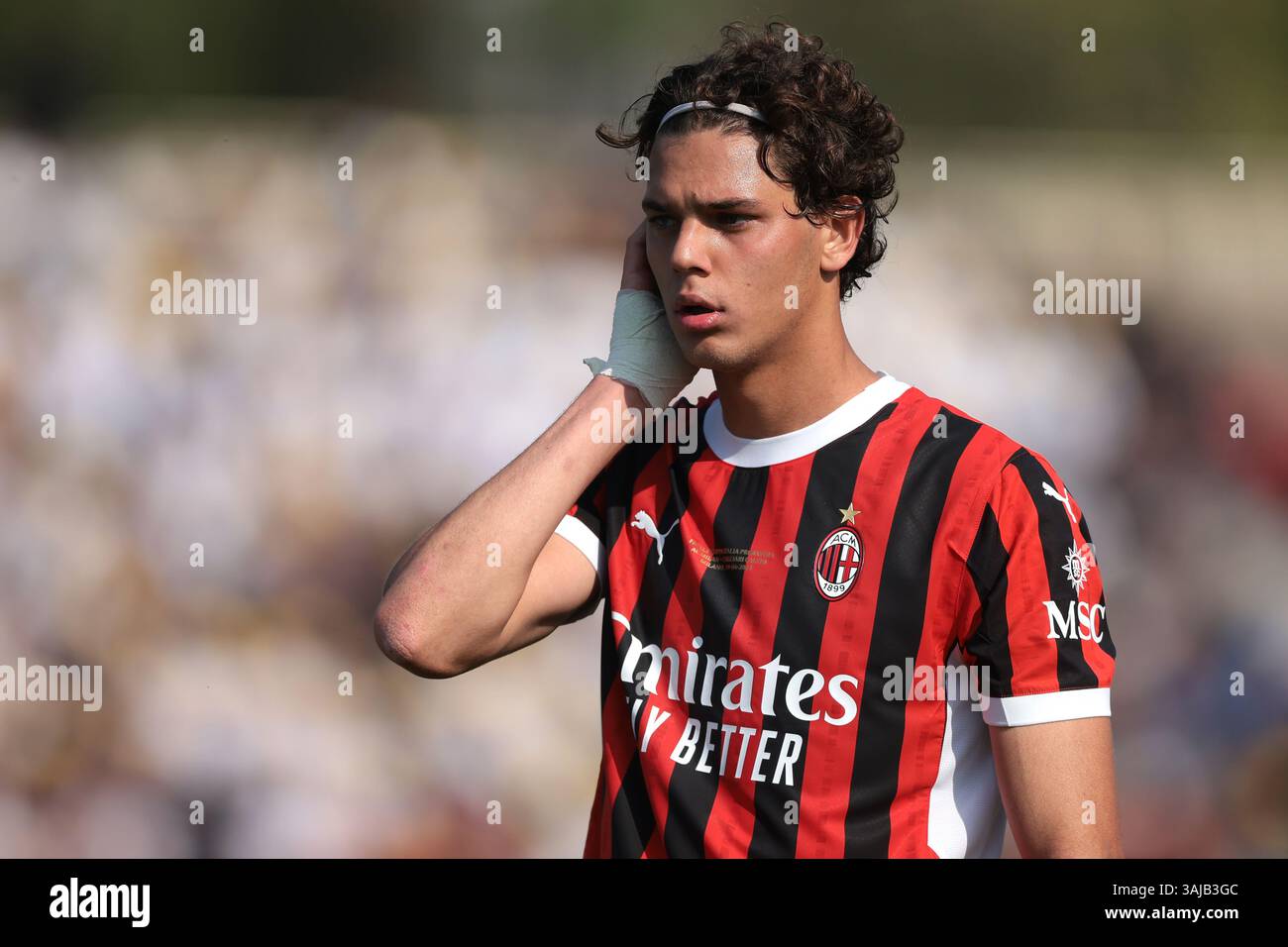 Milan, Italy, 9th April 2025. Matteo Dutu of AC Milan reacts during the ...
