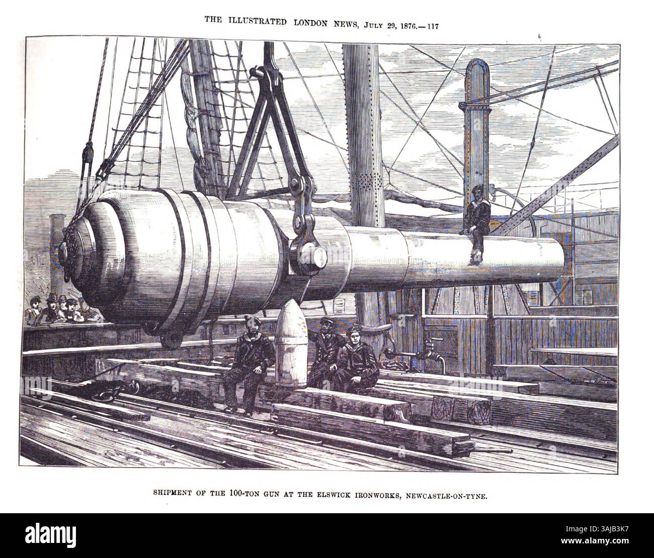 Illustration of the shipment of the first 100-ton gun from the Elswick ...