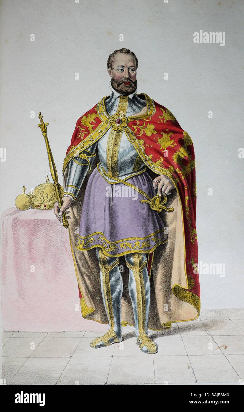 Lithograph of Rudolf II (1552-1612), Holy Roman Emperor and King of ...