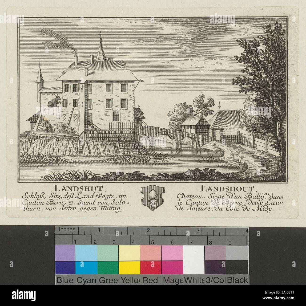 This print illustrates Landshut Castle, the seat of the Landvogt ...