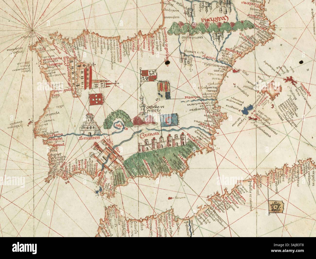 A 1489 map of the Iberian Peninsula from the Portolano de Albini de ...